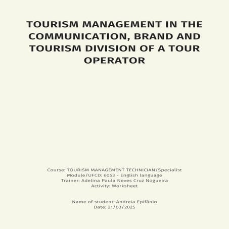 Tourism Management in the Communication, Brand and Tourism Division ...