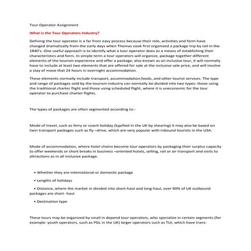 Tour operator assignment sumant | DOCX