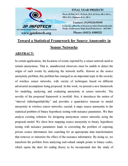 Toward A Statistical Framework For Source Anonymity In Sensor Networks