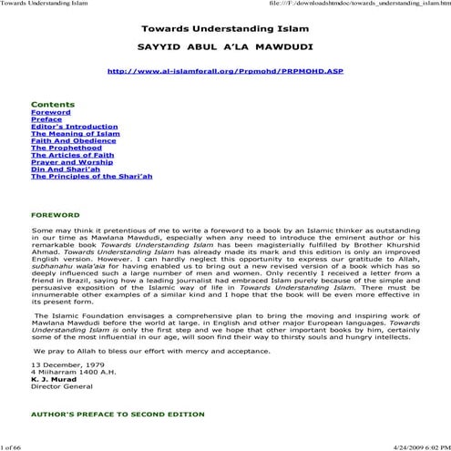 Towards Understanding Islam | PDF