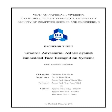 Towards Adversarial Attack Against Embedded Face Recognition Systems
