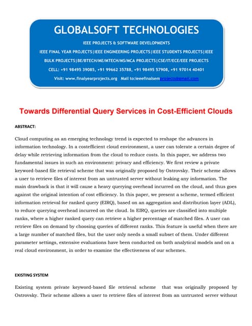 Towards differential query services in cost efficient clouds | PDF Towards differential query services in cost efficient clouds | PDF
