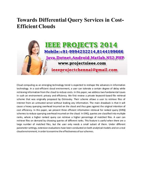 Towards Differential Query Services In Cost Efficient Clouds Pdf