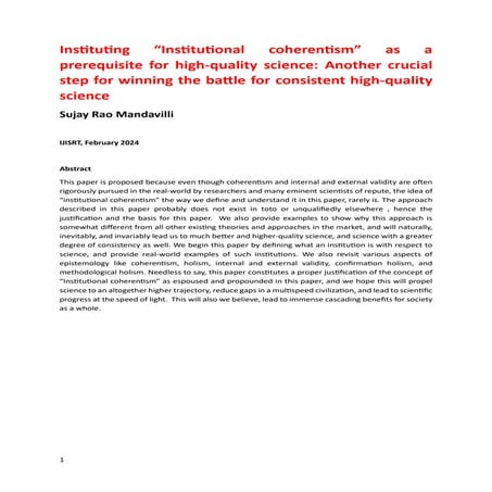 Towards institutional cohenrentism in scientific endeavour FINAL FINAL ...