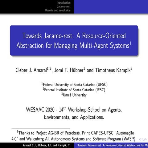 Towards Jacamo-rest: A Resource-Oriented Abstraction for Managing Multi-Agent Systems | PPT