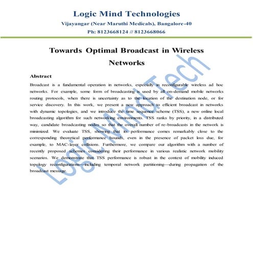Towards Optimal Broadcast In Wireless Networks Pdf