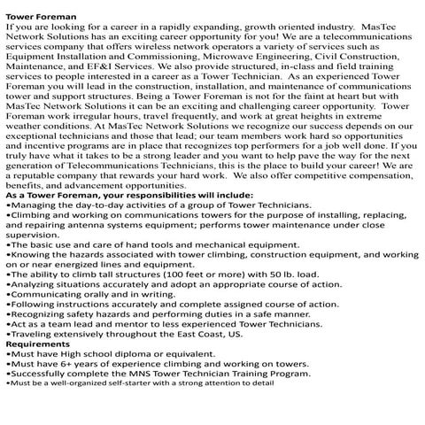 Tower technician Job Descriptions | PPTX
