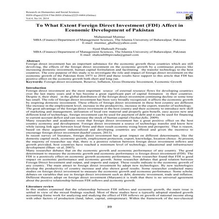 To what extent foreign direct investment (fdi) affect in economic ...