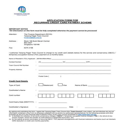 Town council application form payment by credit card | PDF