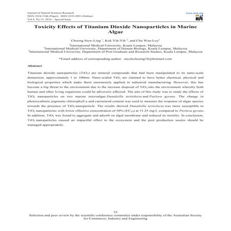 Toxicity effects of titanium dioxide nanoparticles in marine | PDF