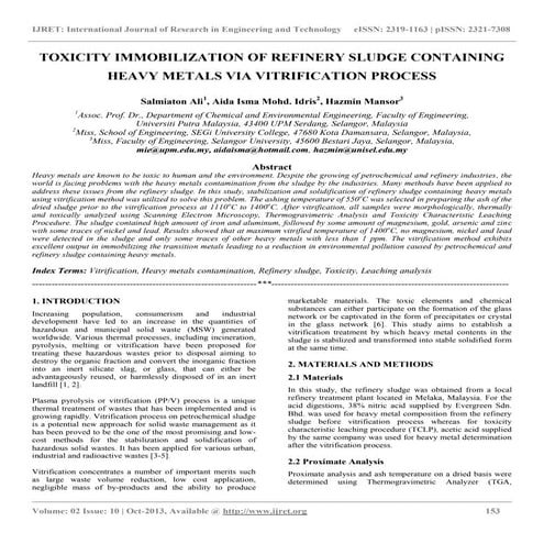 Toxicity immobilization of refinery sludge containing heavy metals via ...