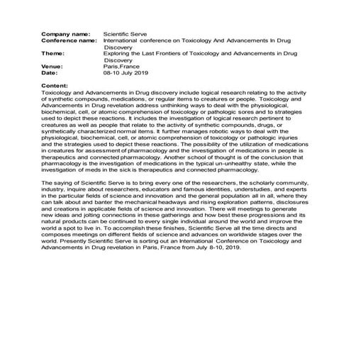 International conferences on toxicology and advancements in drug ...