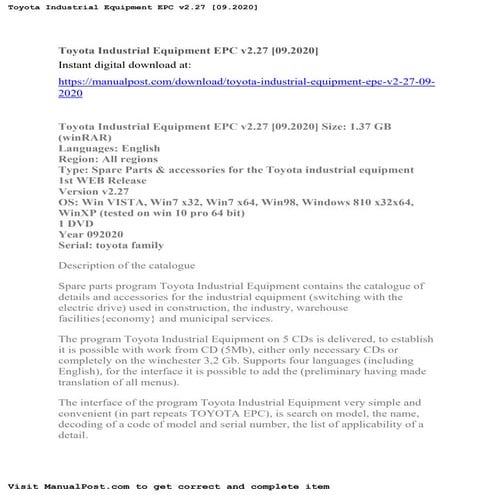 Toyota Industrial Equipment EPC v2.27 [09.2020] | PDF