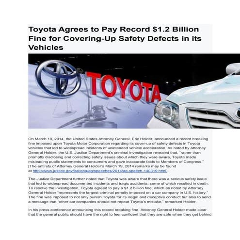 Toyota agrees to pay record $1.2 billion fine for covering up safety ...