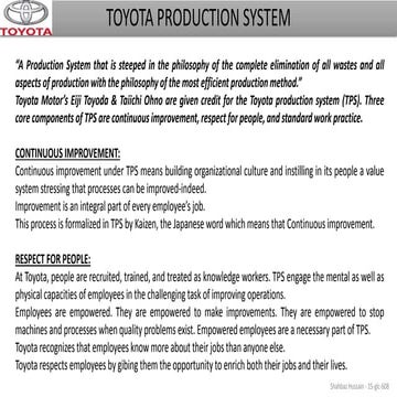 Toyota production system-JIT-Lean Operation | PPTX