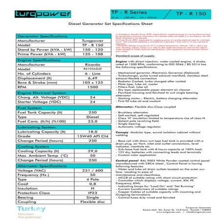 TP-R 150 Diesel Generator Set - www.turqpower.com