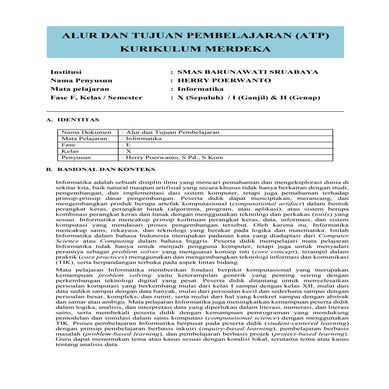 ATP Kelas 10 Informatika Fase E Kurikulum Merdeka | DOCX