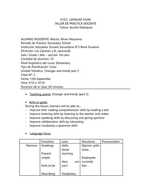 Lesson plan class 5 - secondary | DOCX