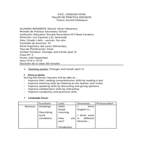 Lesson plan class 3 - secondary | DOCX