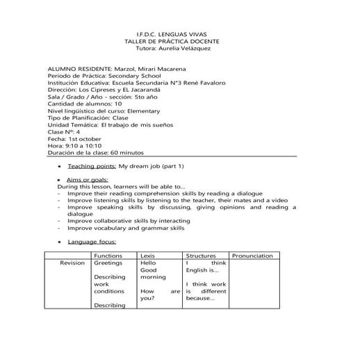 Lesson plan class 5 - secondary | DOCX