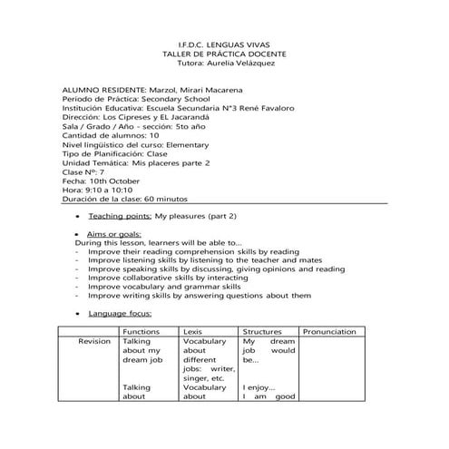 Lesson plan class 8 - secondary | DOCX