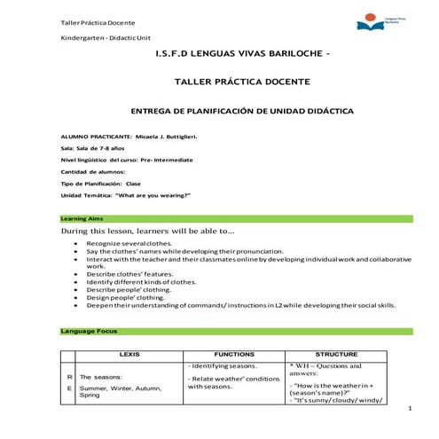 TPD - Primary Lesson Plans - Didactic Unit - Buttiglieri Micaela | DOCX