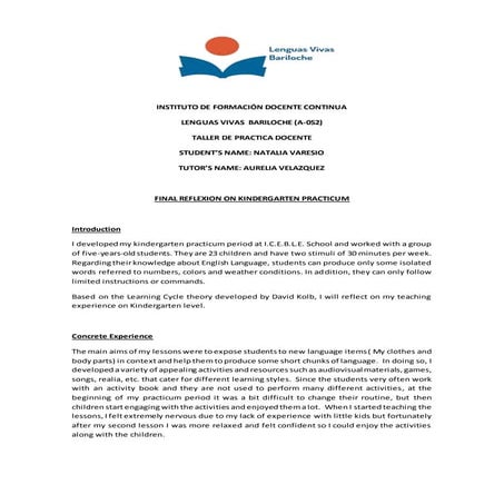 Kindergarten reflection | DOC