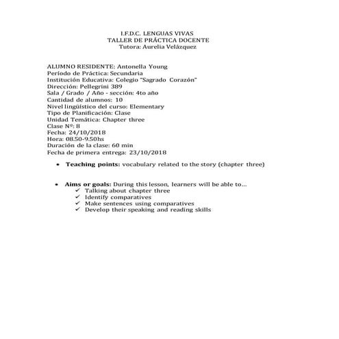 Lesson plans, class 8 | DOCX