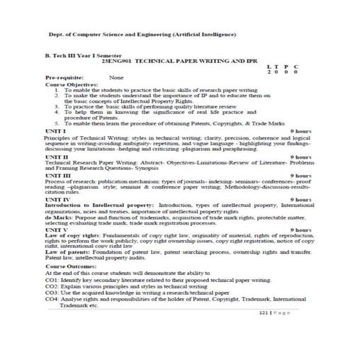 Technical paper writing and IPR syllabus | PDF