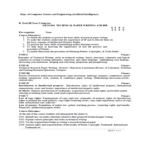 Technical paper writing and IPR syllabus | PDF