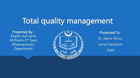 Total Quality Management in Pharma Industry | PPT