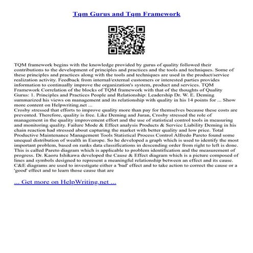 Tqm Gurus And Tqm Framework | PDF