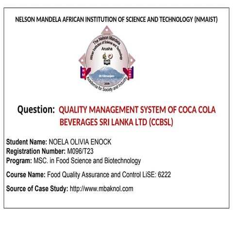 APPLICATION OF QUALITY MANAGEMENT STSTEM | PPT