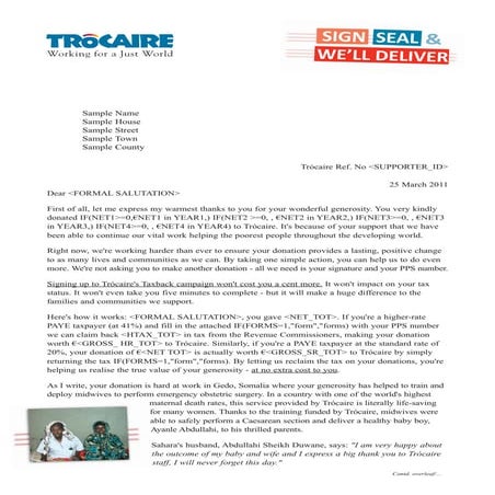 Trócaire Taxback mailing 2011 - Letter | PDF