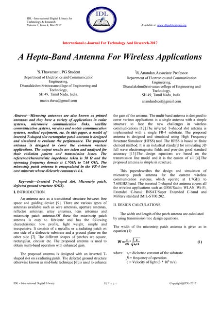 Irjet Design And Analysis Of Microstrip Patch Antenna With Enhanced