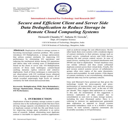 Secure And Efficient Client And Server Side Data Deduplication To 5662