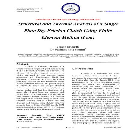 Structural and Thermal Analysis of a Single Plate Dry Friction Clutch ...