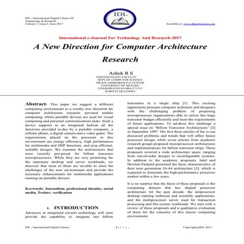 A New Direction for Computer Architecture Research | PDF