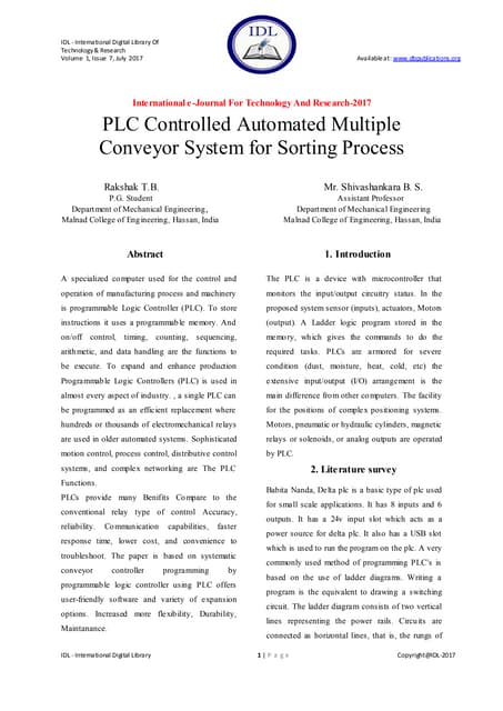 Plc Controlled Automated Multiple Conveyor System For Sorting Process Pdf 9794