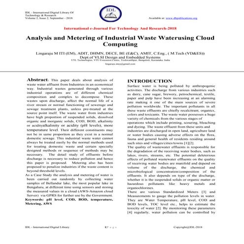 Metering and Analysis of Industrial Waste Waterusing Cloud Computing | PDF