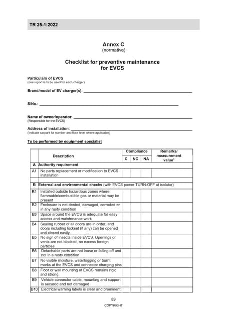 TR25-1 Annex B - T&C Checklist.pdf | Green Vehicles | Auto Type