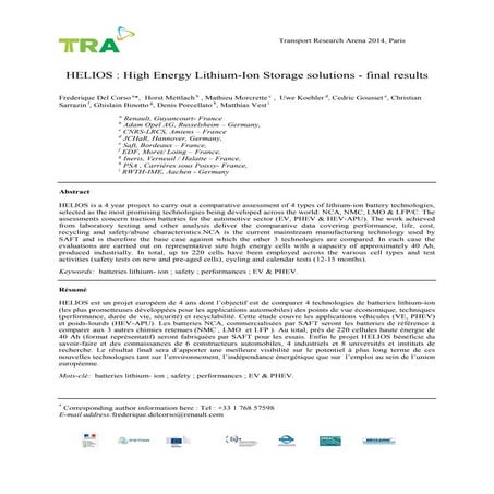 European Green Cars Initiative Projects HELIOS Final Paper (2014) | PDF