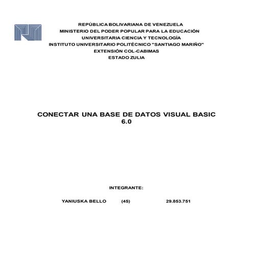 COMO CONECTAR UNA BASE DE DATOS VISUAL BASIC 6.0 | DOCX