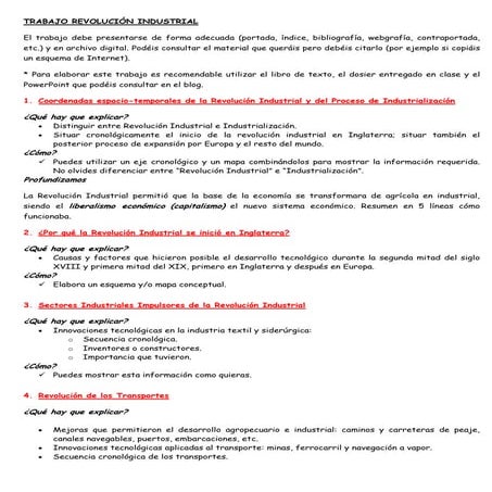 4ºESO Trabajo investigación Revolución Industrial y Movimiento Obrero | PDF