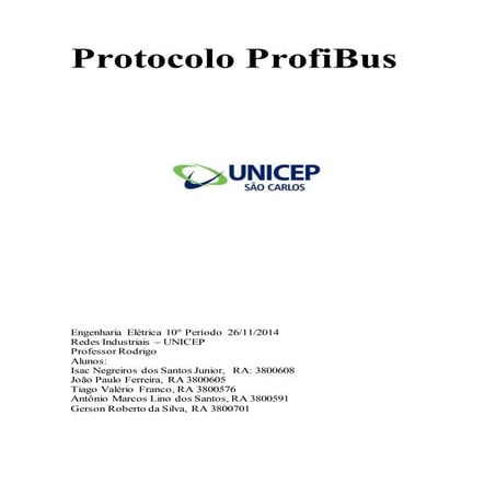 Trabalho protocolo profibus | DOCX