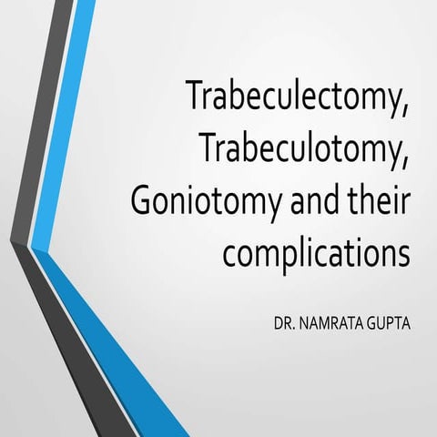 Trabeculectomy, trabeculotomy, goniotomy and their complications | PPTX