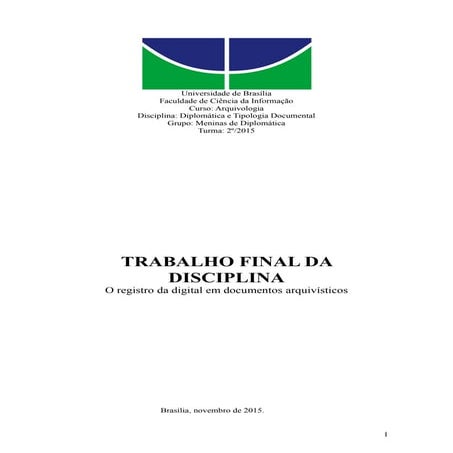 TRABALHO FINAL DA DISCIPLINA | PDF
