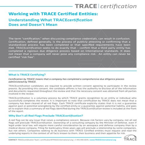 Trace Certified Entities - What TRACEcertification does and does not ...