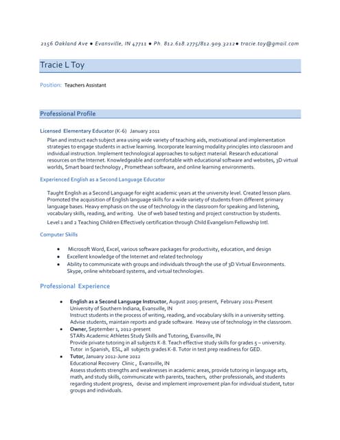 Teacher's Resume | PDF
