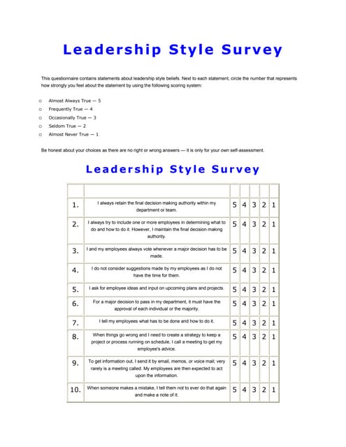 Leadership Questionnaire | PDF